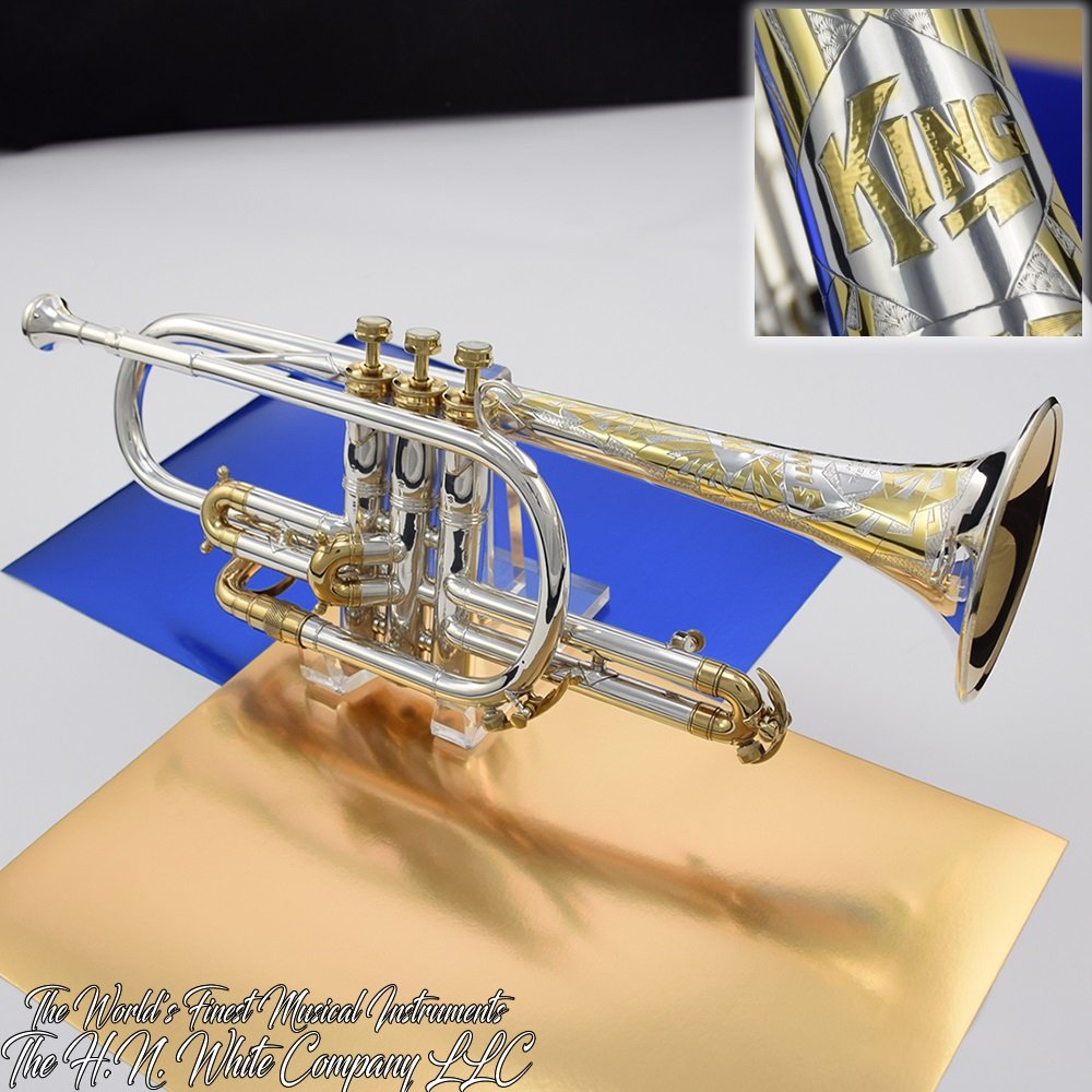 1938 Vintage King H. N. White Silver Tone Master Model Cornet SN:212589 - hnwhite.com